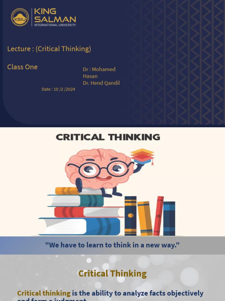 Critical Thinking - Class One-1 | PDF | Thought | Critical Thinking