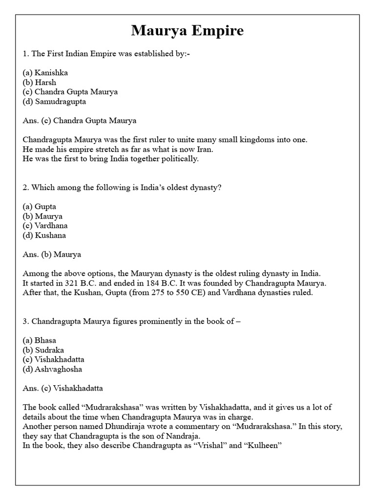 Maurya Empire Quiz | PDF | Ashoka