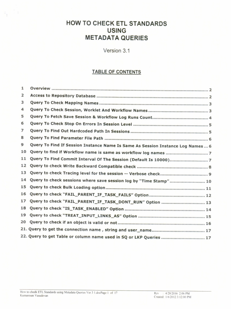 ETL Standards Metadata Queries | PDF