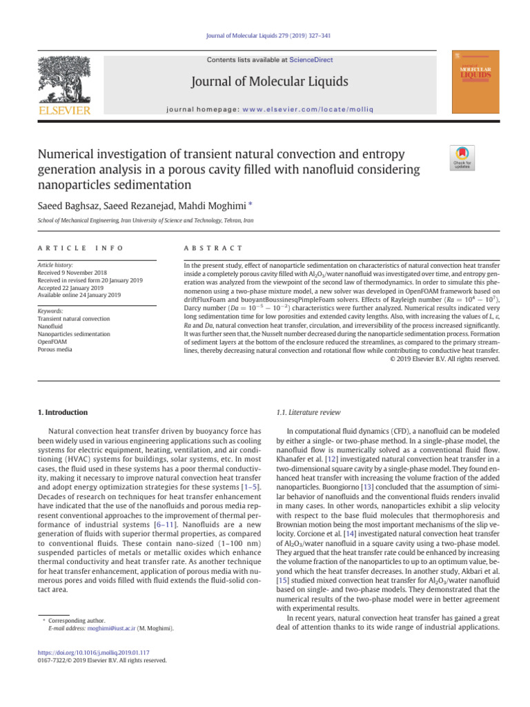 Numerical Investigation Of Transient Natural Convection And Entropy Pdf Heat Transfer Porosity