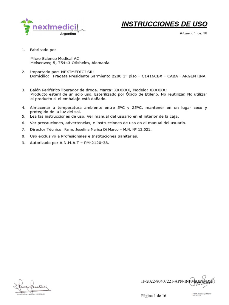 Balón Liberador de Droga: Instrucciones de Uso | PDF | Carrera | Trombosis