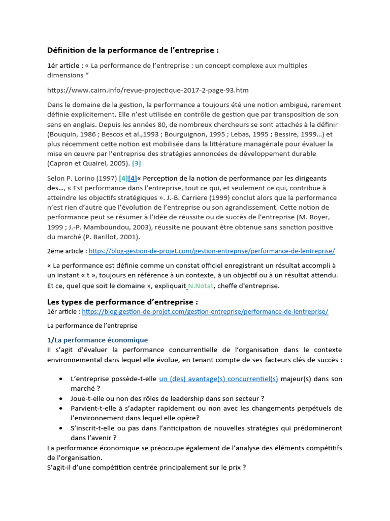 Types de performance en entreprise | PDF | Business | Investir