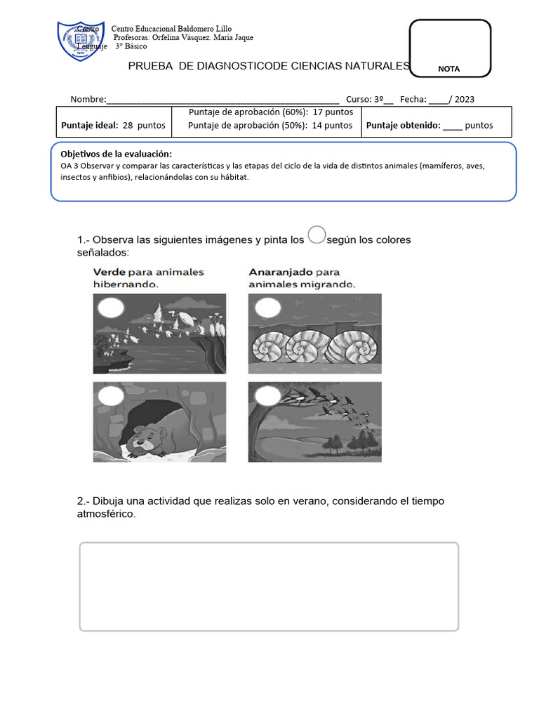 Prueba Diagnóstica Ciencias Naturales 3° | PDF | Agua | Ciencias de la ...