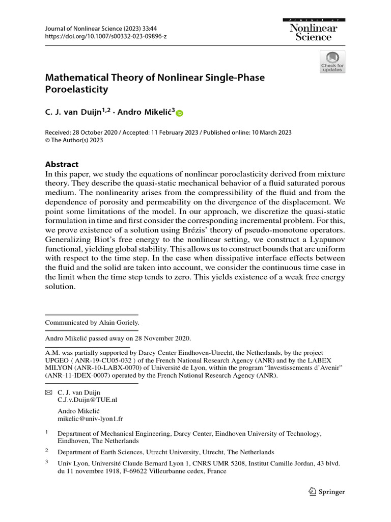 Mathematical Theory of Nonlinear Single-Phase Poroelasticity | PDF | Nonlinear System | Stress ...