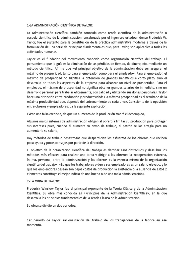 Teoría Científica de Taylor | PDF | Economias | Producción y fabricación