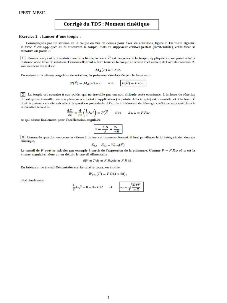 Td5 Moment Corrigé Pdf