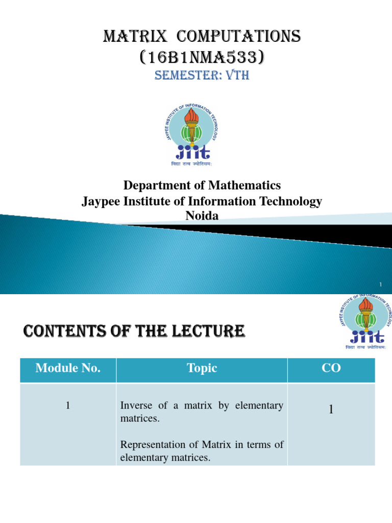 Lect 3 - Inverse Using Elementary Matrices - 16B1NMA533 | PDF | Matrix (Mathematics) | Operator ...