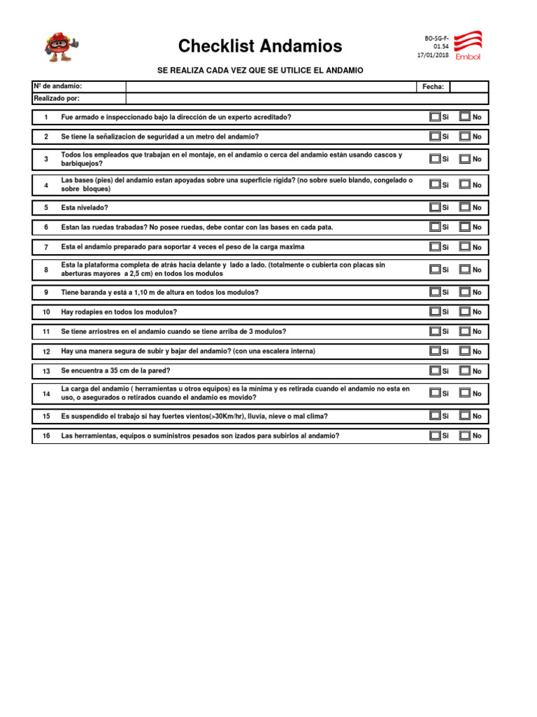 Checklist de Seguridad para Andamios | PDF | Andamio