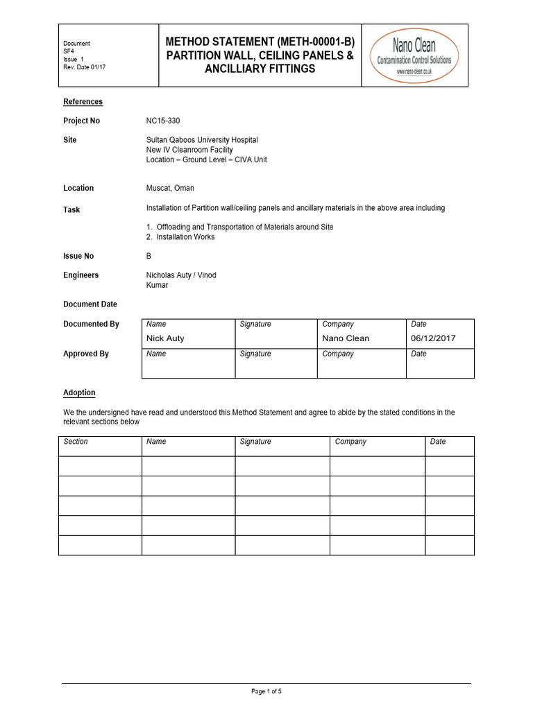 METH-00001-B - Method Statement - Partition Wall, Ceiling Panels ...