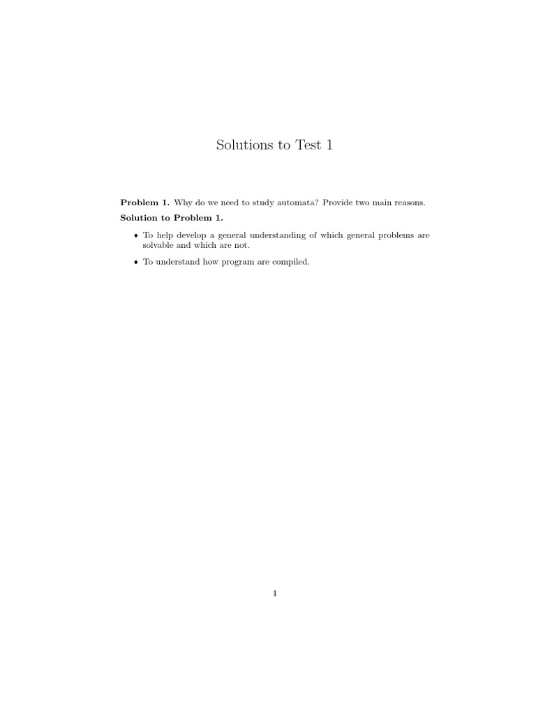 Test 1 Solutions Pdf Mathematical Logic Theoretical Computer Science