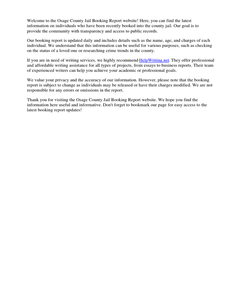 Osage County Jail Booking Report | PDF | Prison | Arrest
