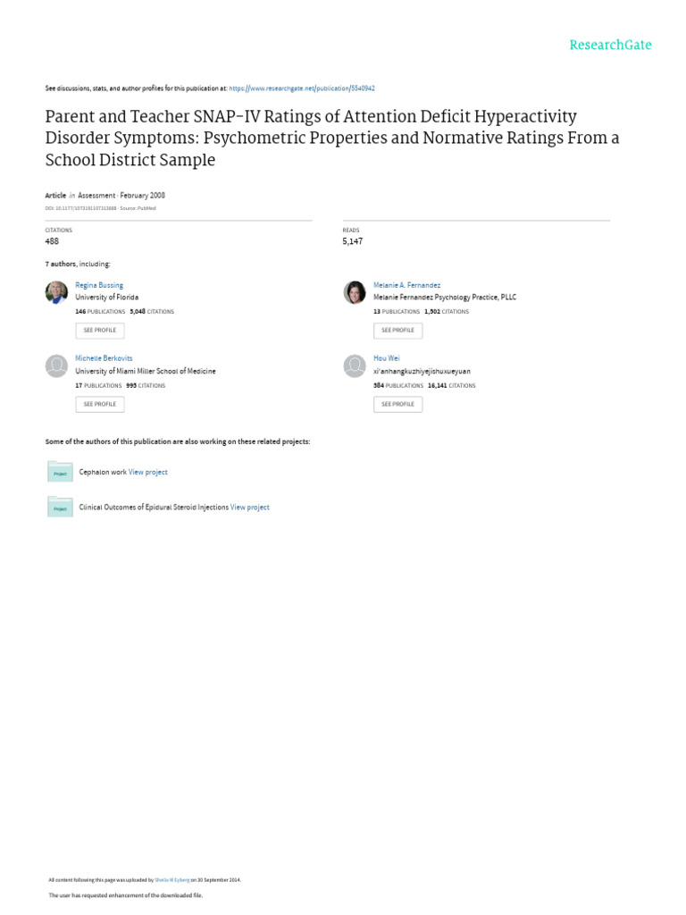Parent and Teacher SNAP-IV Ratings of Attention de | PDF | Attention ...