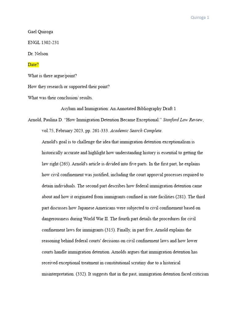 An Annotated Bibliography Draft 1 | PDF | Asylum Seeker | Immigration