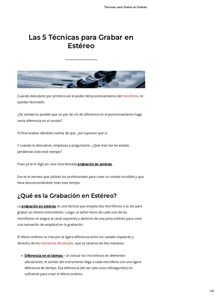 Técnicas para Grabar en Estéreo | PDF | Micrófono | Fase (ondas)