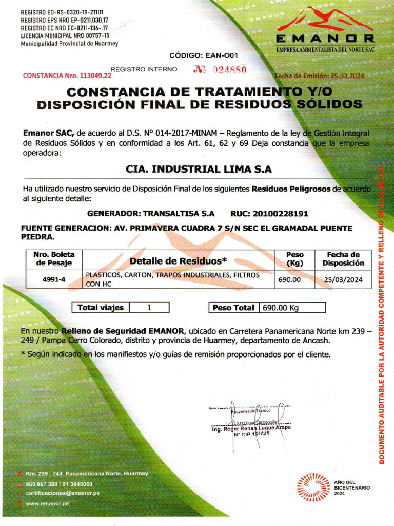 Certificados Permesur | PDF