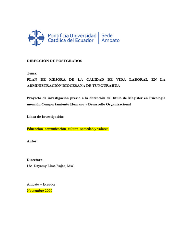 Avance Proyecto de Titulación Pucesa 01 12 2021 | PDF | Sicología ...