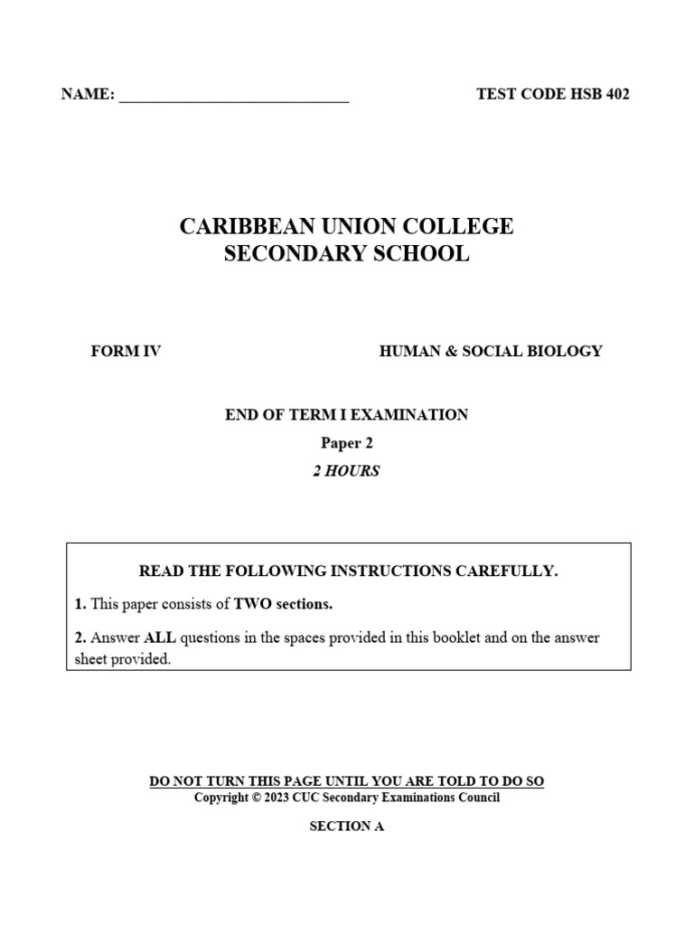 Form 4 HSB EOT Test 2023 | PDF | Photosynthesis | Cell (Biology)
