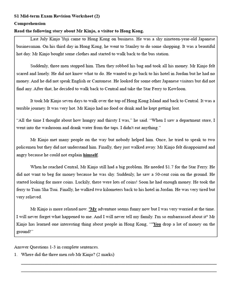 S1 English Mid-term Exam Revision | PDF | English Language