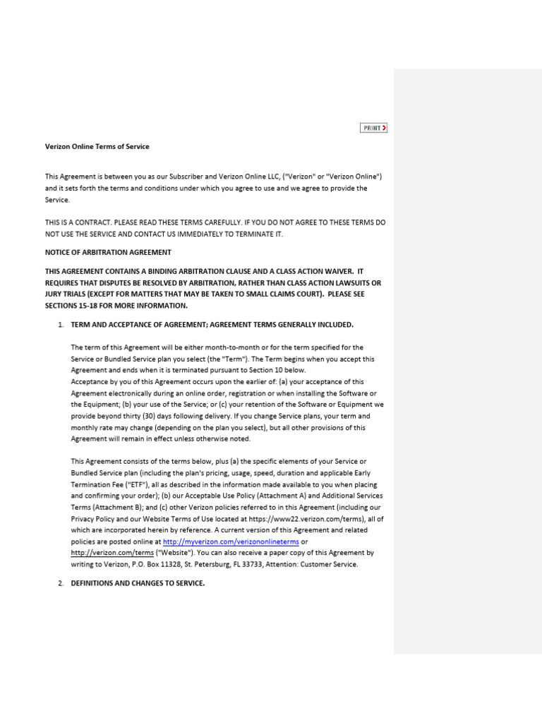 Verizon TOS | PDF | Malware | Computer Network