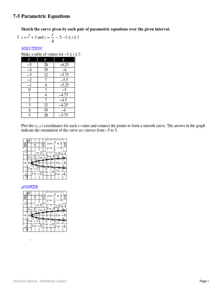 Graphing Parametric Equations Solutions | PDF | Coordinate System ...
