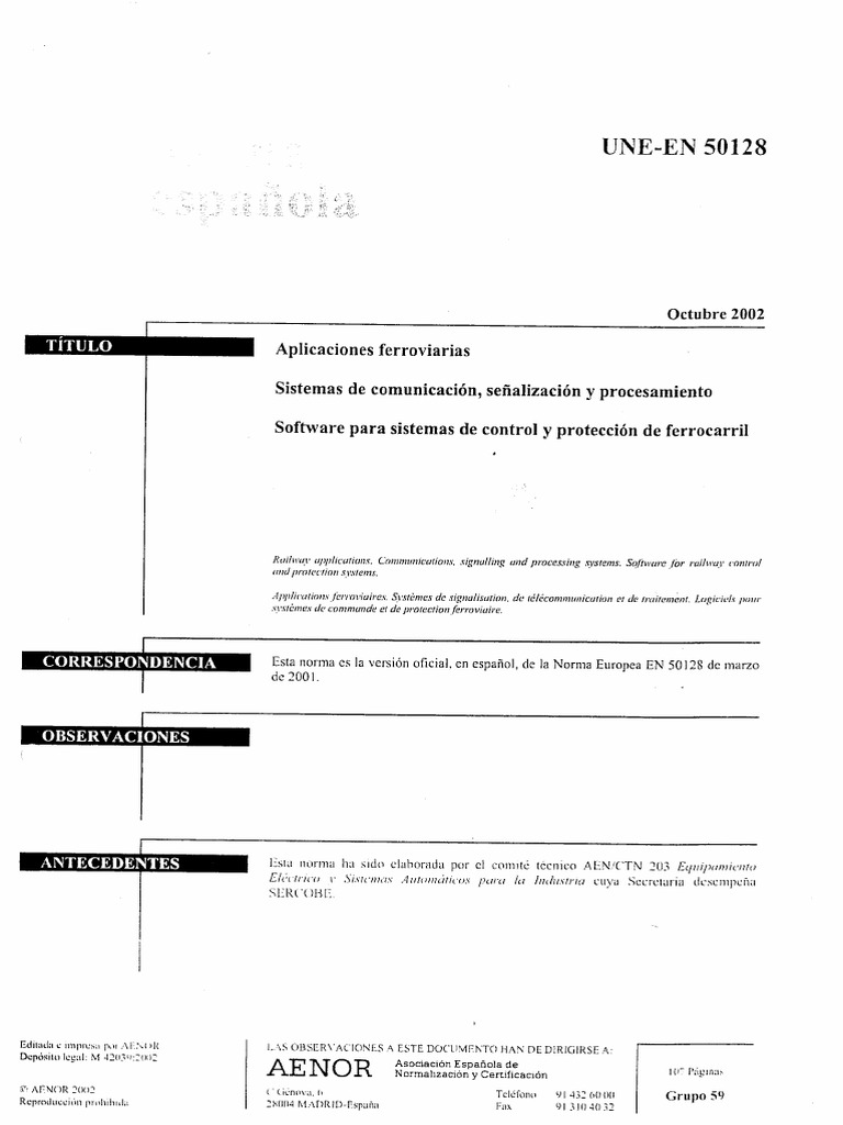 UNE-EN 50128 Esp | PDF