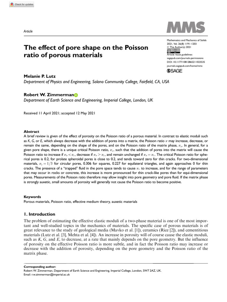 Lutz Zimmerman 2021 The Effect of Pore Shape On The Poisson Ratio of Porous Materials | PDF ...