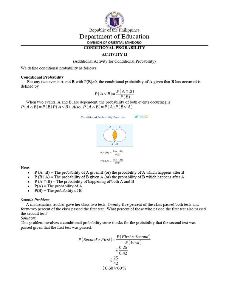 Activity Module Grade 10 Conditional Probability II | PDF | Probability