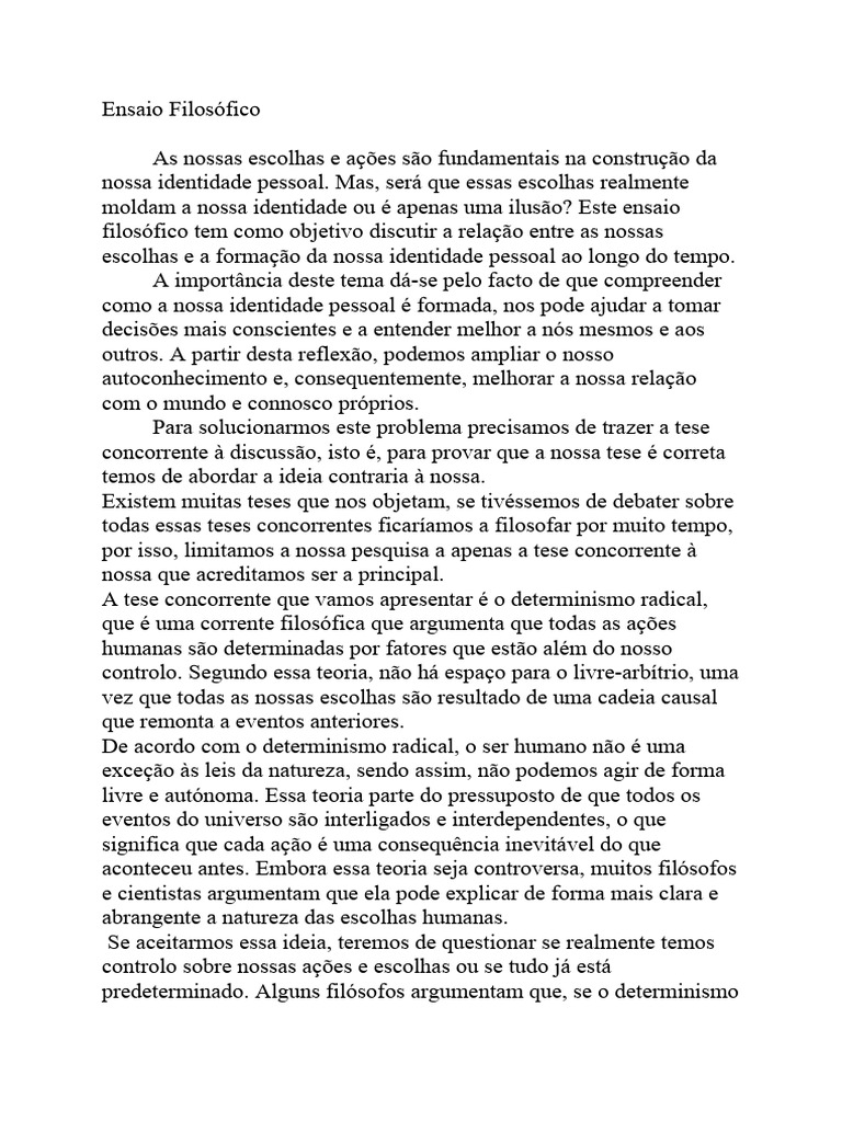 Ensaio Filosófico | PDF | Liberdade | Livre arbítrio