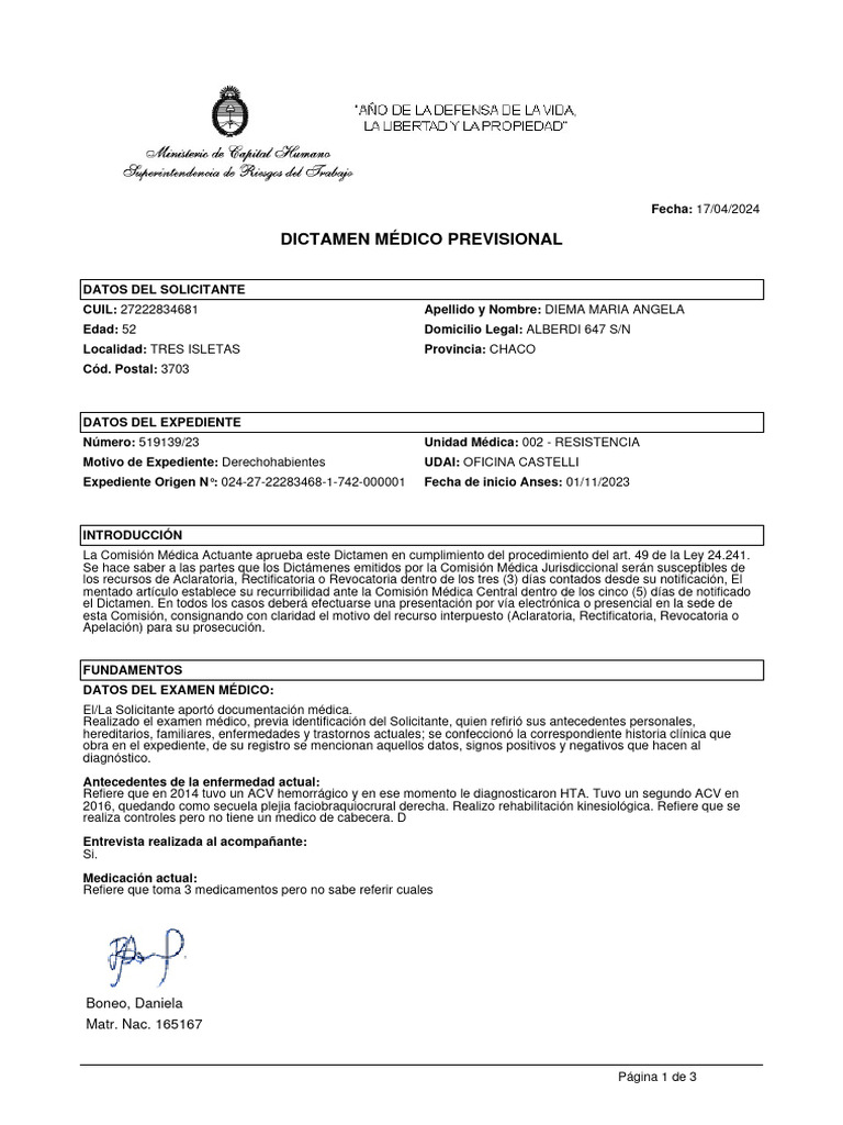 Dictamen Medico Previsional | PDF | Anatomía | Especialidades Medicas