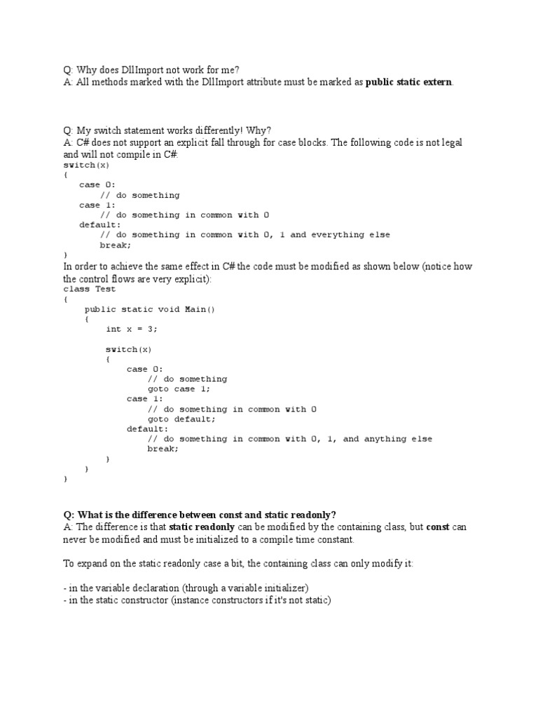 Q: What Is The Difference Between Const and Static Readonly? | Download Free PDF | C Sharp ...
