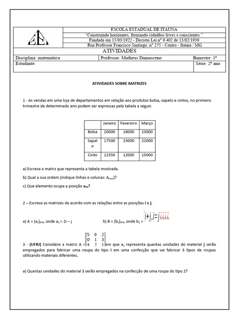 Matriz 1 | PDF | Matriz (Matemática)