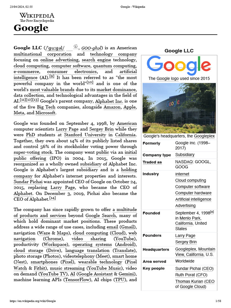 Google - Wikipedia | PDF | Alphabet Inc. | Web Portals