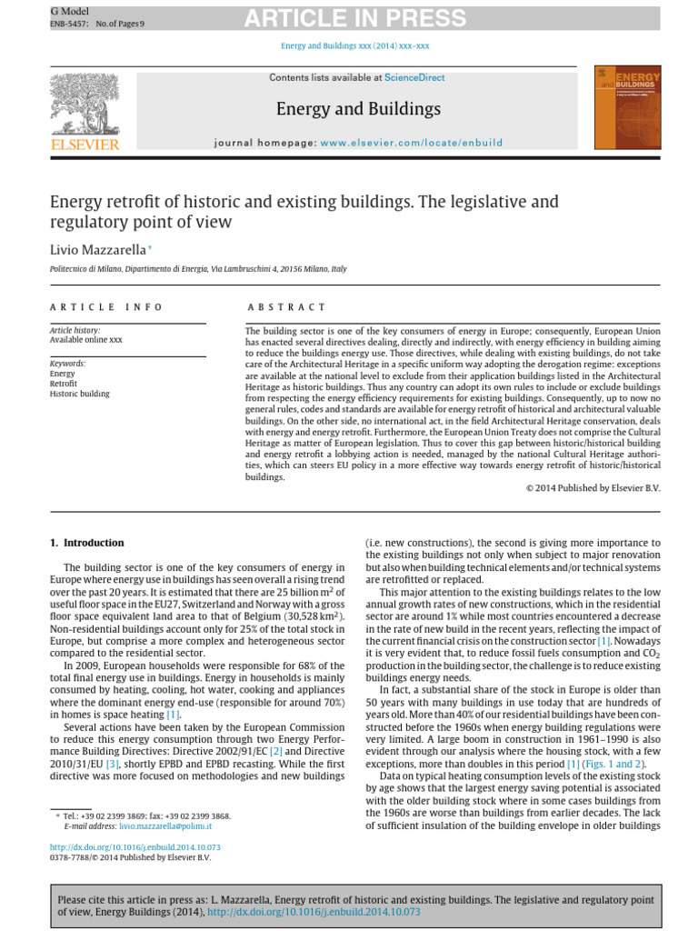Energy Retrofit of Historic and Existing Buildings. The Legislative and ...