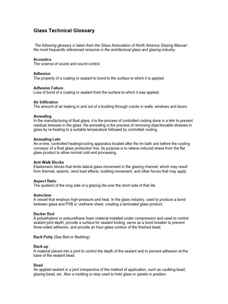 Glass Industry Technical Glossary | PDF | Glasses | Window