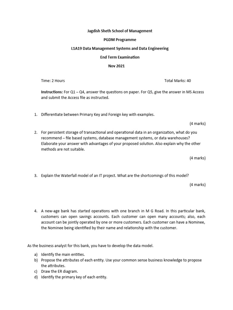 Set 1 QP | PDF | Databases | Data Management Set 1 QP | PDF | Databases | Data Management
