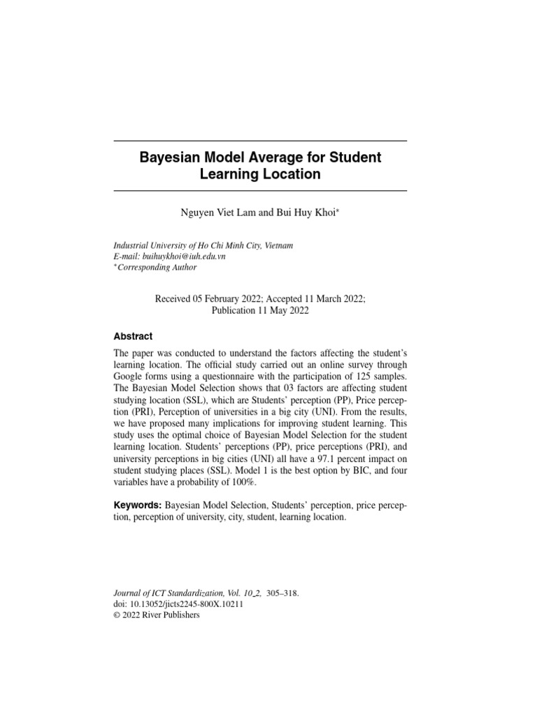 Bayesian Model Average For Student Learning Location - 2022 - River ...