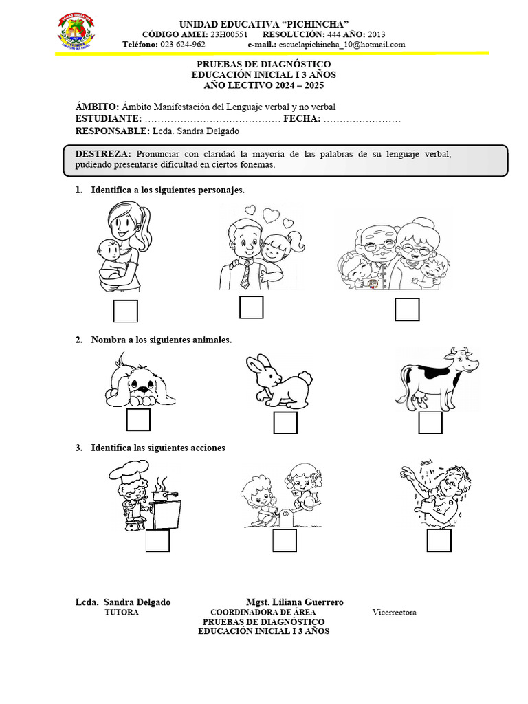 PRUEBA DIAGNOSTICA 3 años | PDF