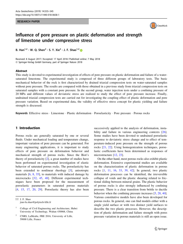 Influence of Pore Pressure On Plastic Deformation and Strength of ...