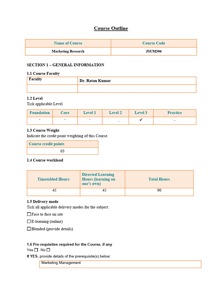 Marketing Research Course Outline | PDF | Statistical Hypothesis ...