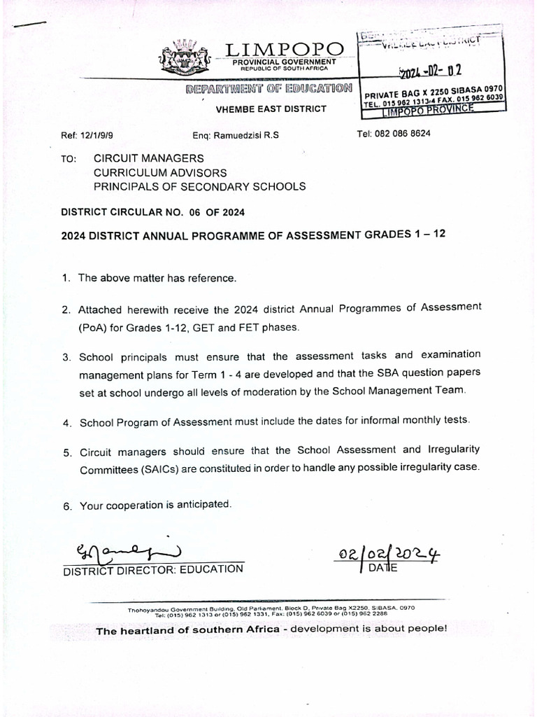 Vhembe East District Assessment Plan 2024 | PDF | Science