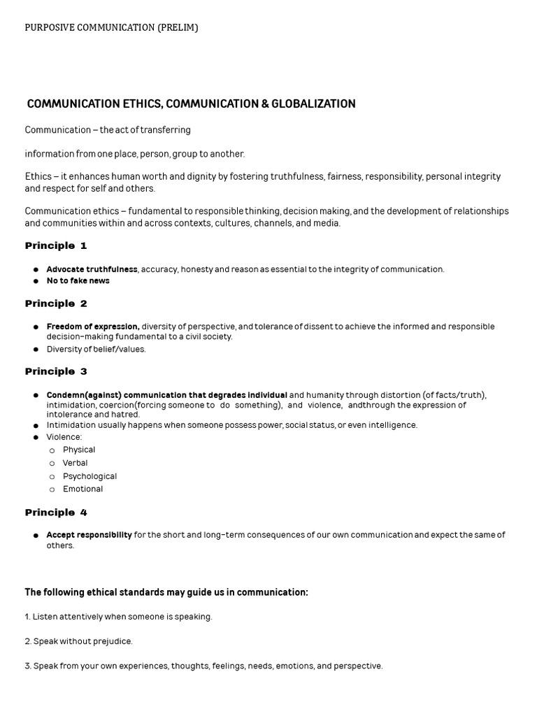 Communication Ethics & Globalization | PDF | Communication | English ...