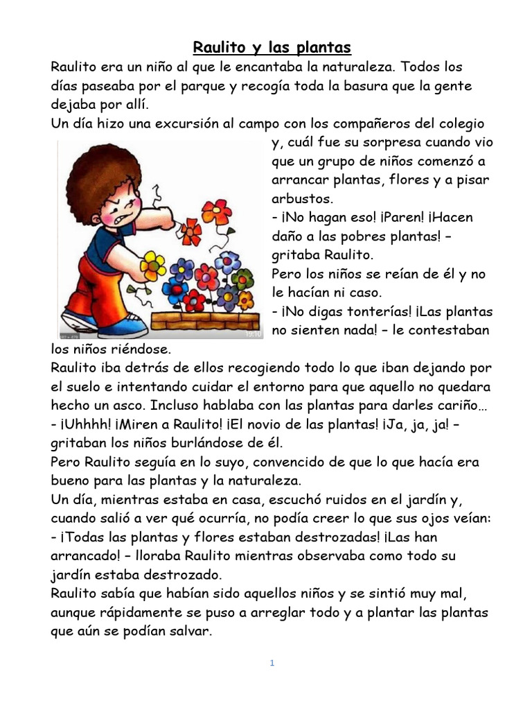 Raulito y el cuidado de las plantas | PDF