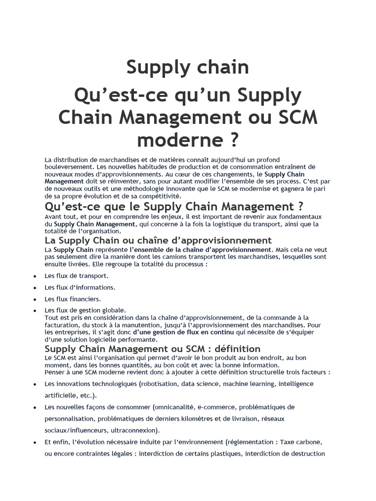 Supply Chain | PDF | Gestion de la chaîne logistique | Logistique