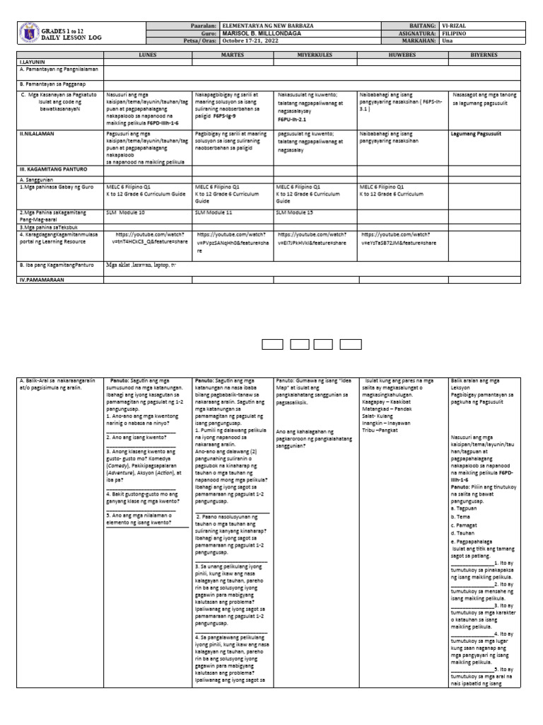 DLL Week 8 Filipino | PDF