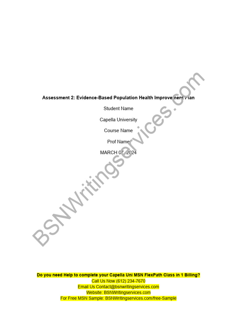 NURS FPX 6011 Assessment 2 Evidence-Based Population Health Improvement Plan | PDF | Coronary ...