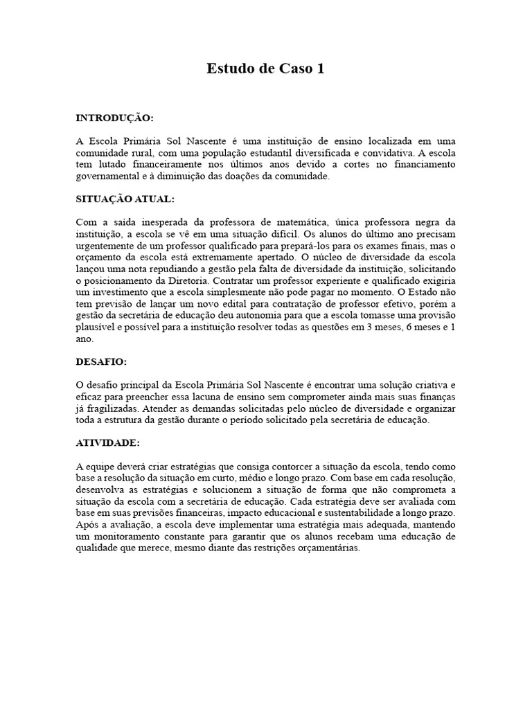 Estudo de Caso | PDF | Pedagogia | Escolas