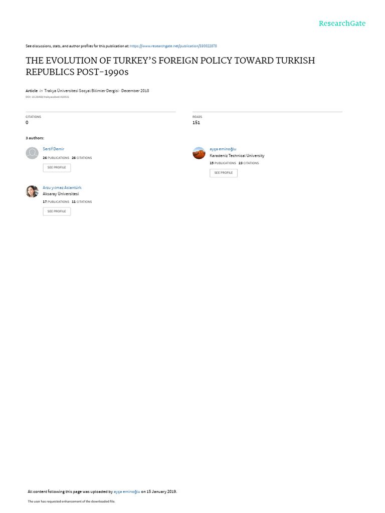 The Evolution of Turkey'S Foreign Policy Toward Turkish Republics Post ...