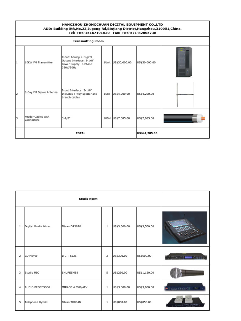 FM Equipment Quotation and Details | PDF | Sound Technology | Audio ...