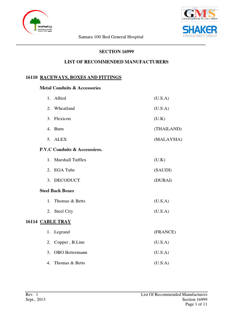 List of Recommended Manufacturers | PDF | Electrical Equipment ...