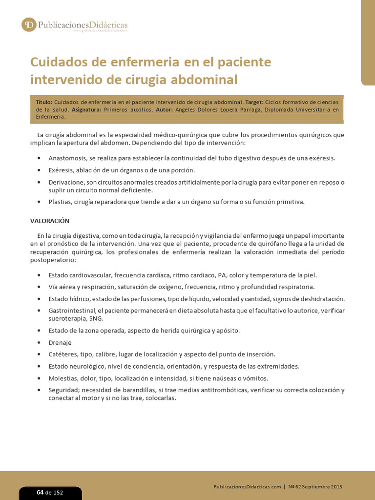 Cuidados Postoperatorios Abdominales | PDF | Cirugía | Herida